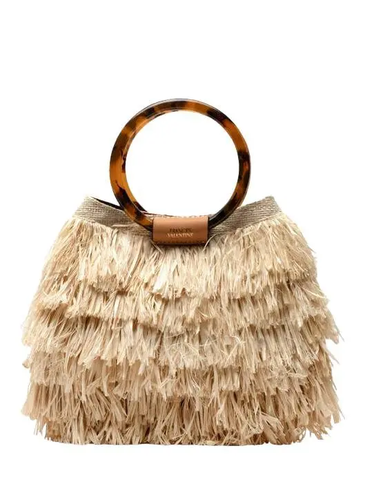 FRANCES VALENTINE Tiered Raffia Fringe Tote - Natural