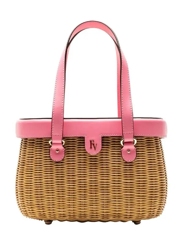 FRANCES VALENTINE Willow Woven Wicker And Leather Top Handle Bag - Pink