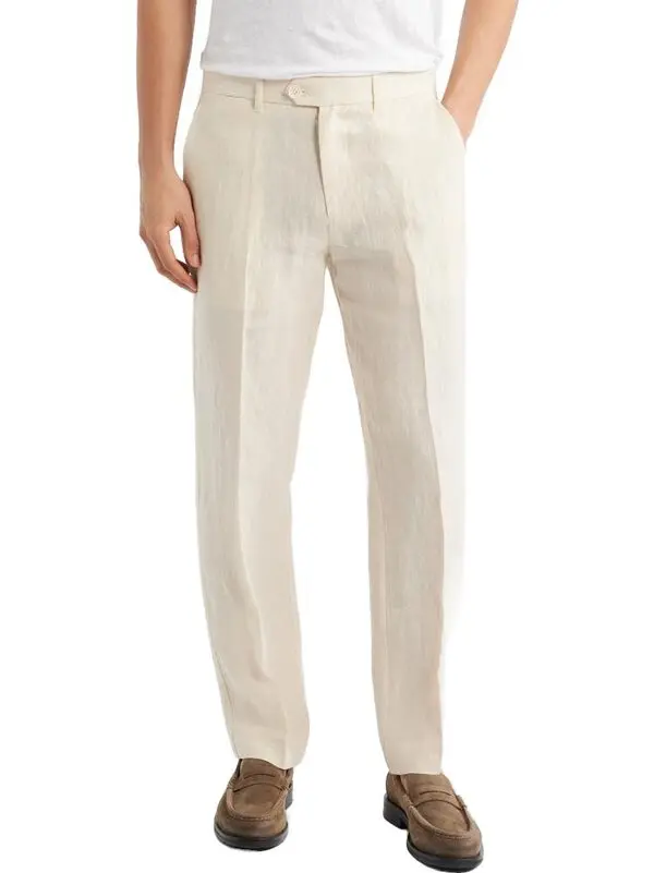 PERCIVAL Flat Front Linen Chinos - Cream