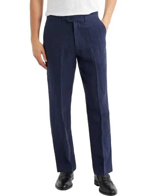 PERCIVAL Flat Front Linen Chinos - Navy