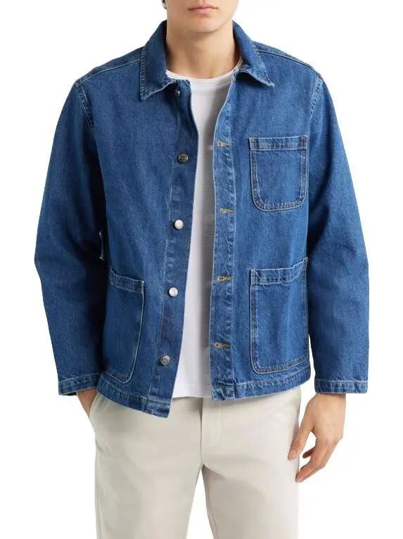 PERCIVAL Gove Cotton Denim Chore Coat - Mid Wash Blue
