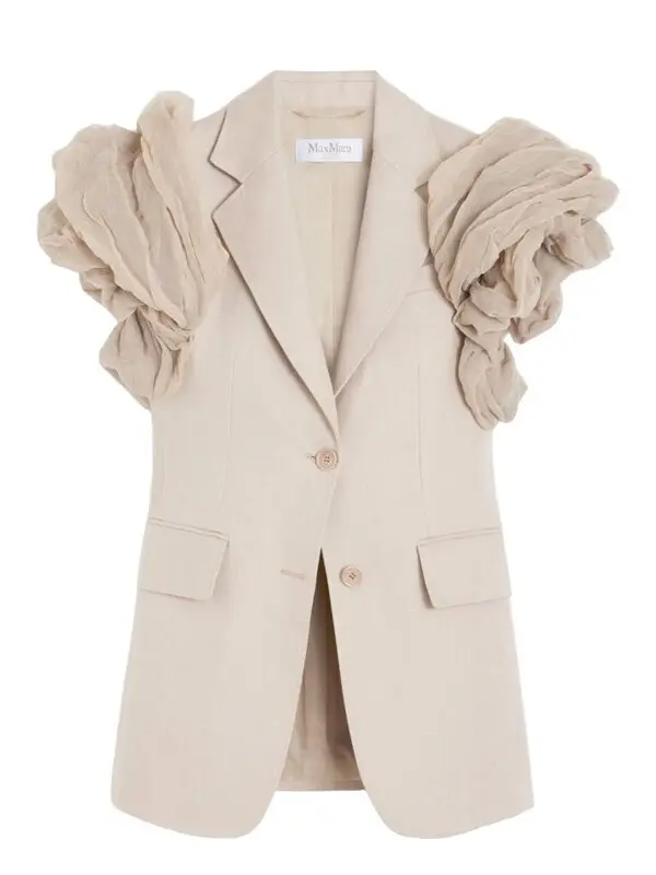 Max Mara Oversized Sleeveless Linen Jacket With Ruffles - Sand