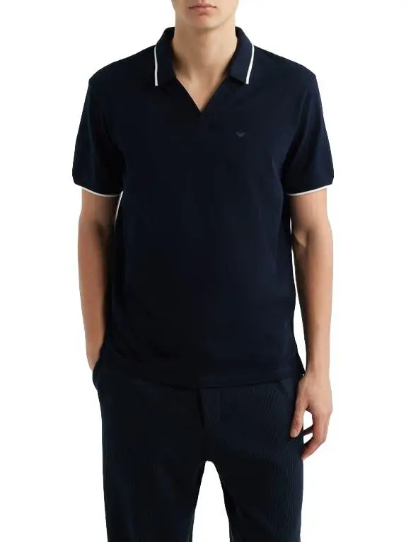 Emporio Armani Piqué Johnny Collar Polo - Solid Blue Navy