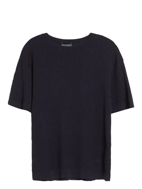 Emporio Armani Chain Link Short Sleeve Sweater - Solid Blue Navy