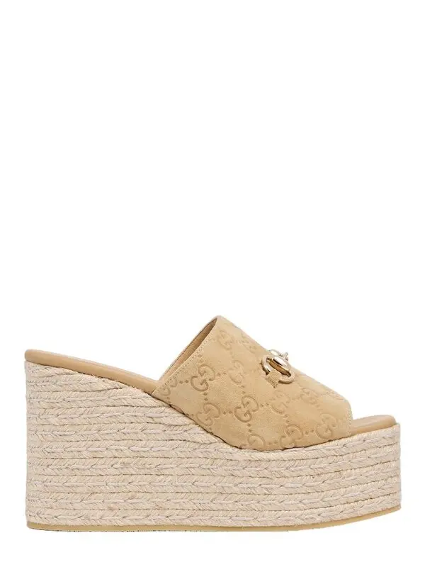 Gucci Gg Suede Platform Espadrille With Horsebit - Neutral