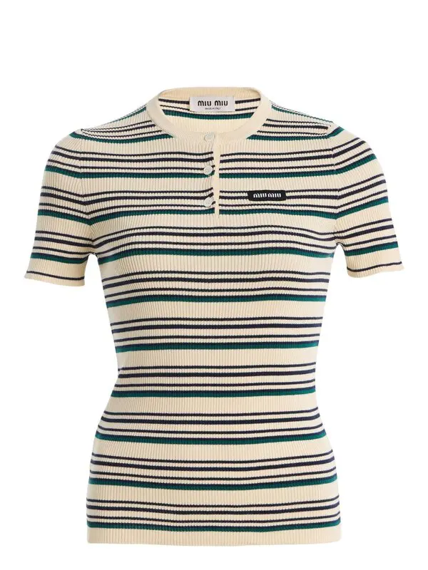 Miu Miu Striped Henley Top - Multi