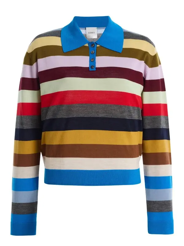 LESET James Striped Wool Polo Sweater - Multi
