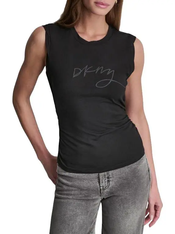 Dkny Cotton Blend Ruched Tank - Black