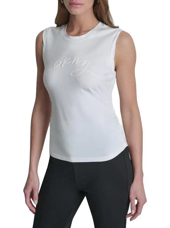 Dkny Cotton Blend Ruched Tank - White
