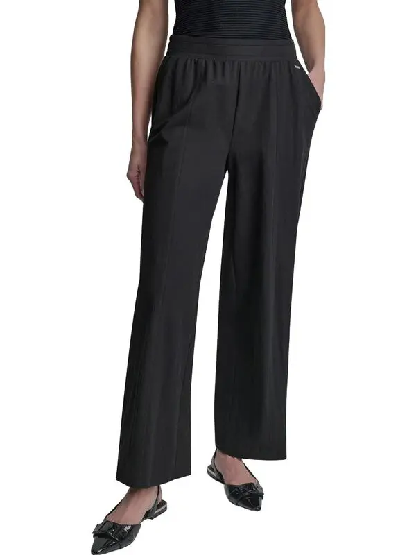 Dkny Logo Pull-on Wide Leg Trousers - Black