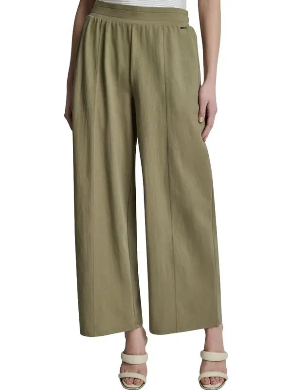 Dkny Logo Pull-on Wide Leg Trousers - Lght Fatigue