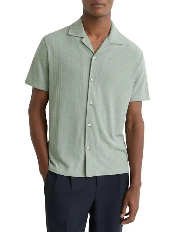 REISS Frederick Textured Stripe Camp Shirt - Mint Green