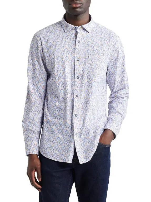 Johnston & Murphy Xc Motion Performance Knit Button-up Shirt - Blue/tan Split Disc