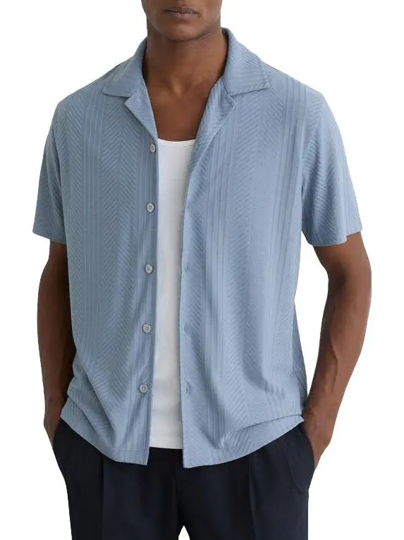 REISS Frederick Textured Stripe Camp Shirt - Soft Blue