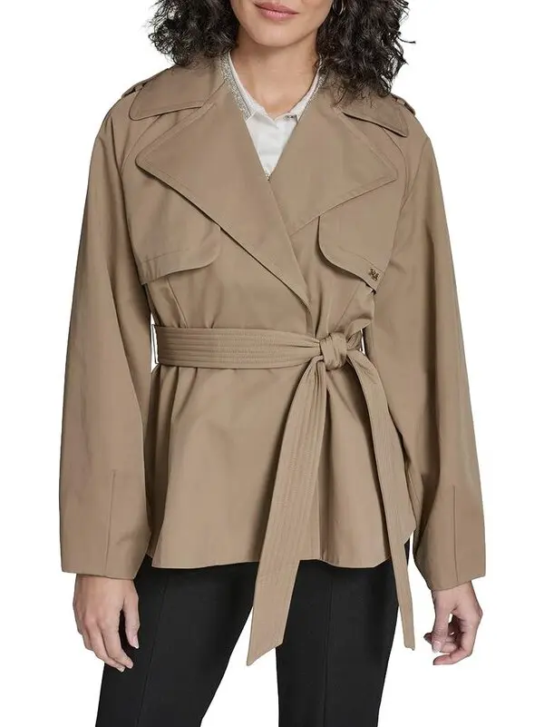 Karl Lagerfeld Short Flared Trench Coat - Khaki