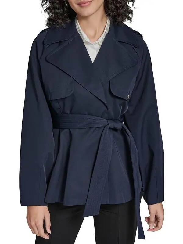 Karl Lagerfeld Short Flared Trench Coat - Navy