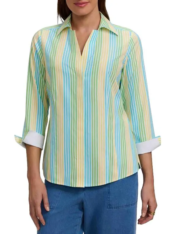 Foxcroft Taylor Stripe Cotton Button-up Shirt - Green Multi