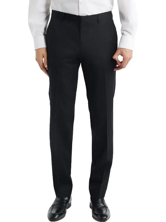 BOSS Genius Slim Fit Flat Front Virgin Wool Dress Pants - Black