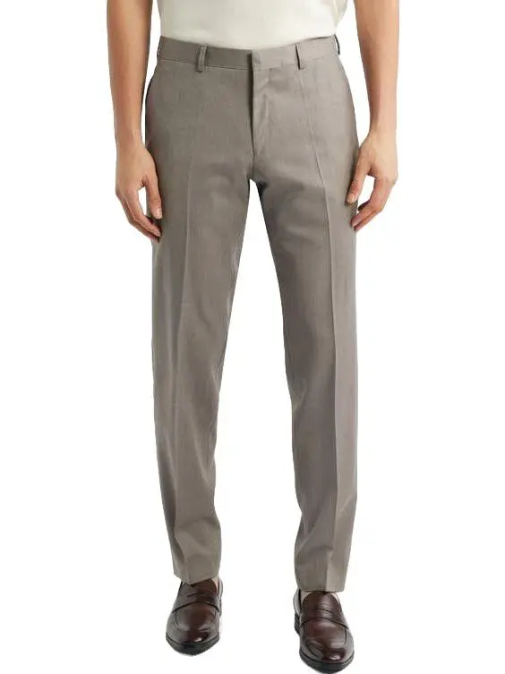 BOSS Genius Slim Fit Flat Front Virgin Wool Dress Pants - Medium Beige