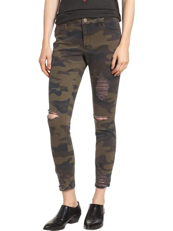 TINSEL Ripped Camouflage Jeggings - Olive Combo