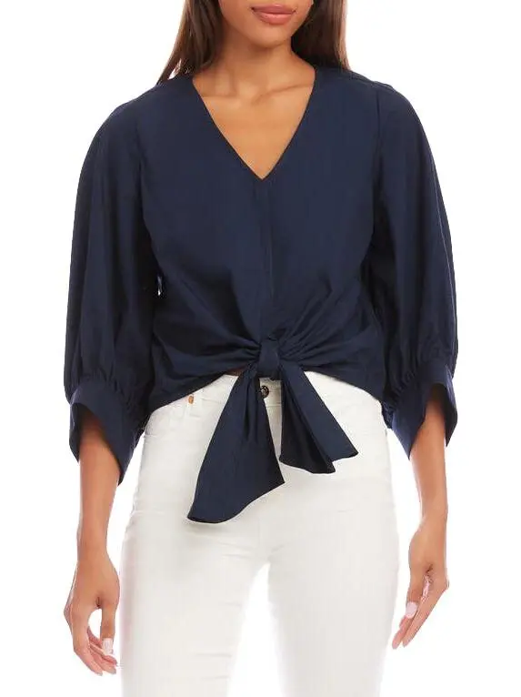 Karen Kane Tie Front Cotton Top - Navy