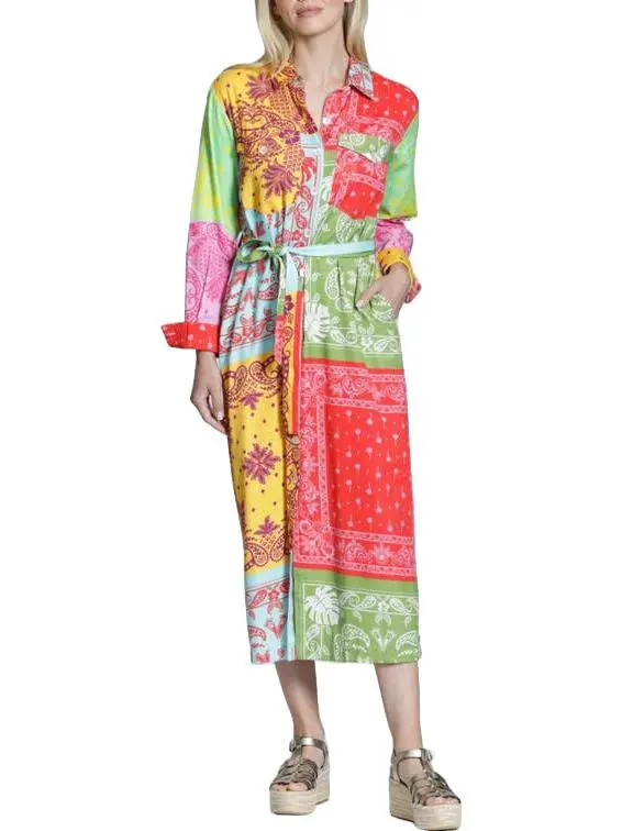 APNY Patchwork Print Shirtdress - Apple Green Multi