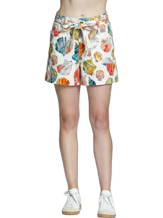 APNY Printed Tie-waist Shorts - Hot Coral Multi