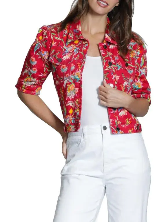 APNY Floral Print Denim Jacket - Red Multi