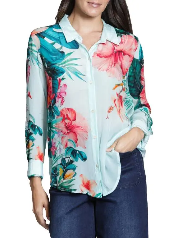 APNY Floral Print Button-up Shirt - Aqua
