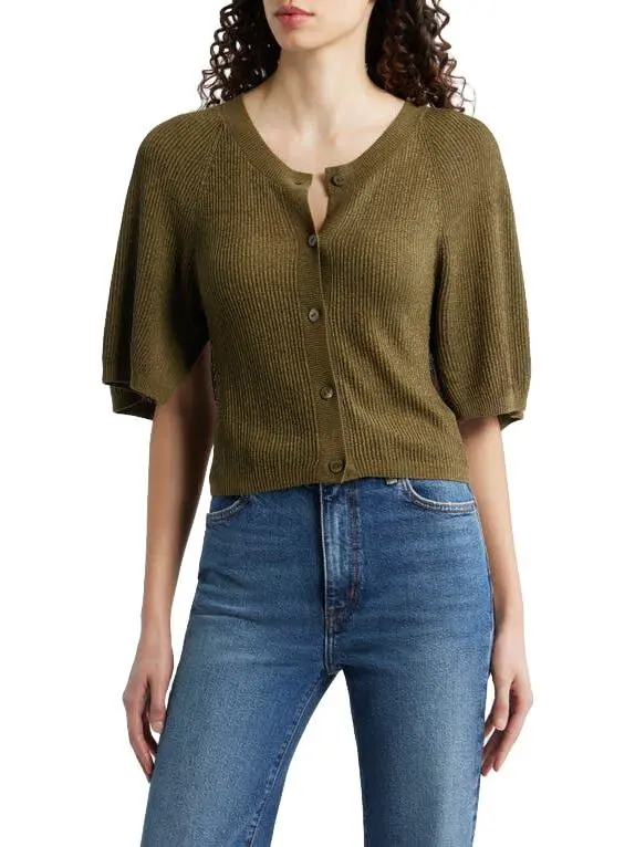 FRAME Flounce Short Sleeve Sweater - Military Green