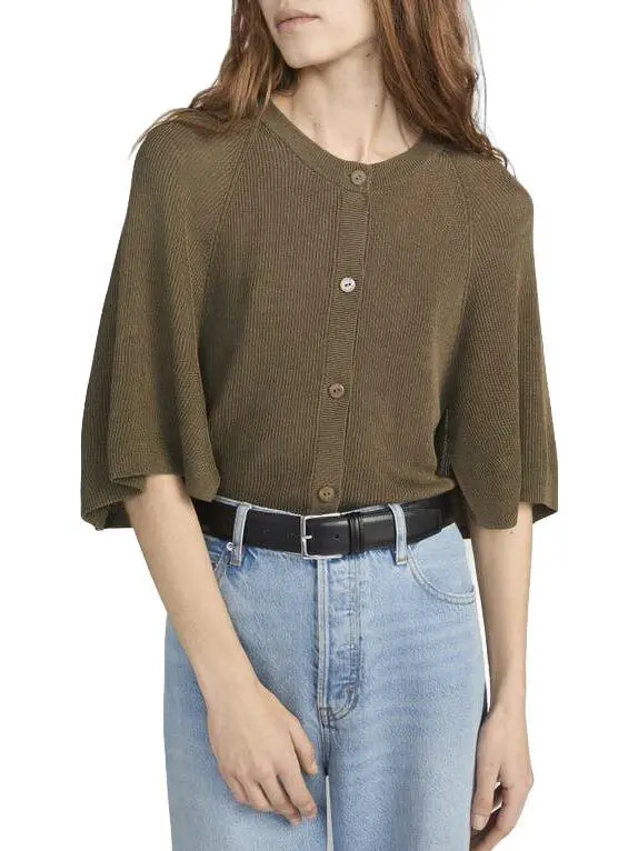 FRAME Flounce Short Sleeve Sweater - Military Green