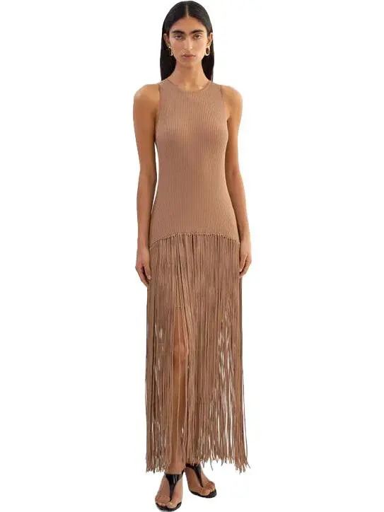 LAMARQUE Adelita Shimmery Rib Knit Maxi Dress - Bronze