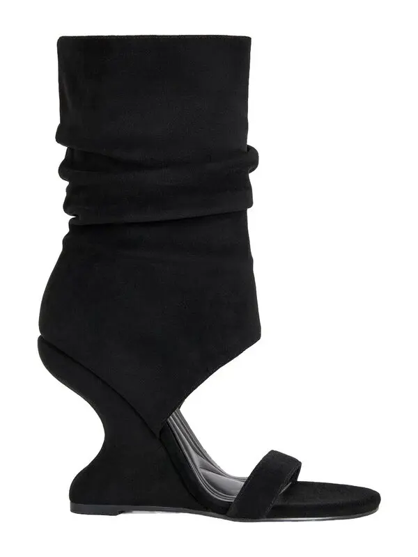 AZALEA WANG Slouch Wedge Sandal Bootie - Black