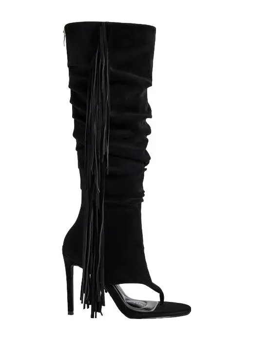 AZALEA WANG Fringe Stiletto Sandal Boots - Black