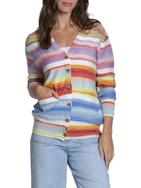 APNY Space Dye Stripe Cardigan - Blue Terracotta Multi