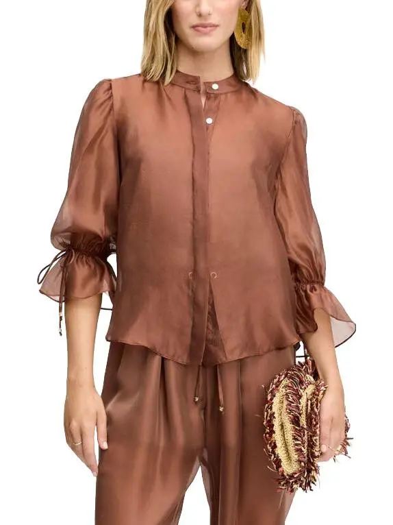Sam Edelman Semi Sheer Tie Cuff Blouse - Mocha