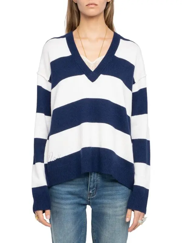 Zadig&Voltaire Wings Stripe Wool & Cashmere Sweater - Marine