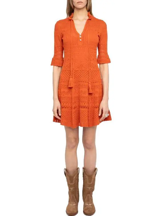 Zadig&Voltaire Cotton Pointelle Mini Dress - Tangerine
