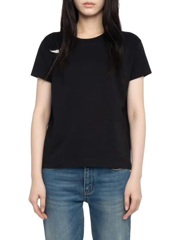 Zadig&Voltaire Suza Rhinestone Wing Cotton T-shirt - Black