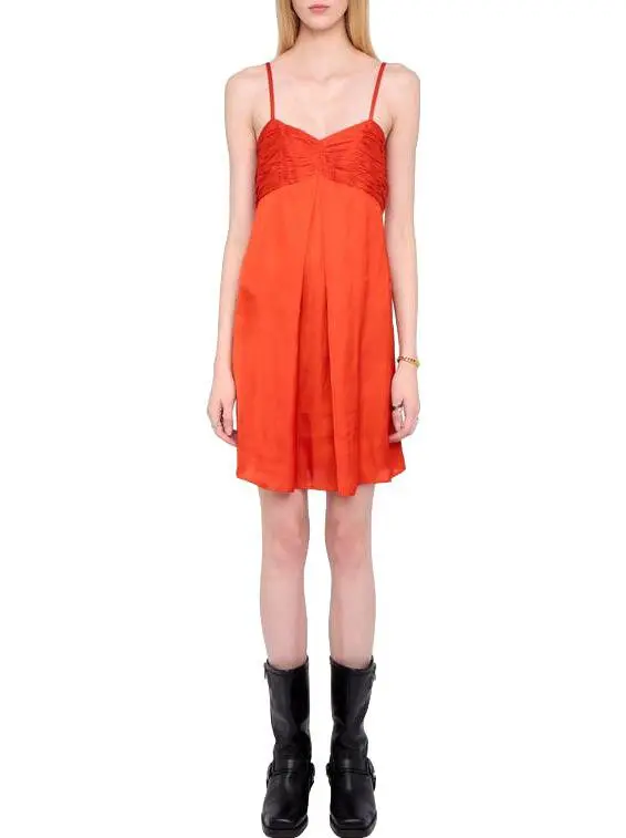 Zadig&Voltaire Rippies Pleated Satin Slipdress - Tangerine