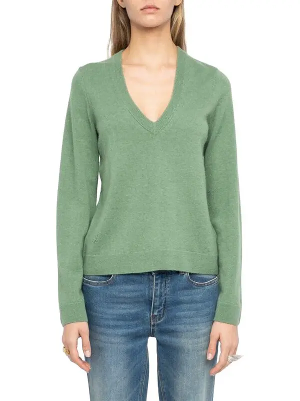 Zadig&Voltaire Wool And Cashmere Sweater With Leather Patches - Verveine