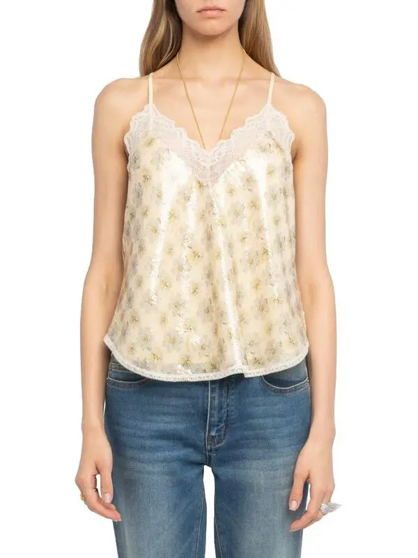 Zadig&Voltaire Christy Sequin Floral Cami - Vanille