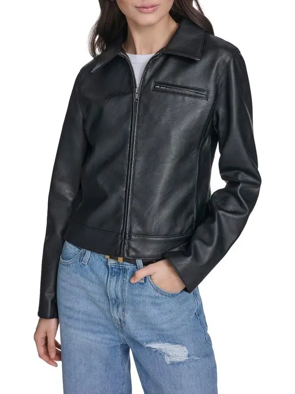 LEVI'S Faux Leather Cropped Jacket - Black