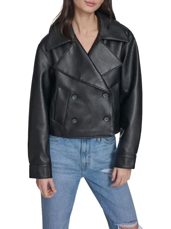 LEVI'S Faux Leather Cropped Trench Coat - Black