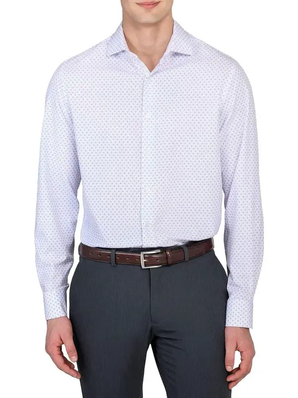 W.R.K Regular Fit Dash Print Performance Dress Shirt - White/purple