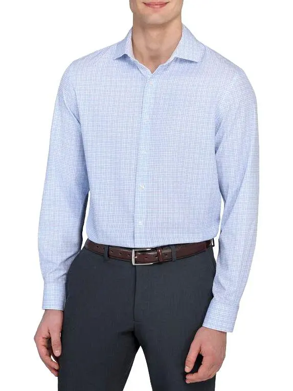 W.R.K Slim Fit Microcheck Performance Dress Shirt - White/blue