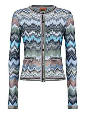 Missoni Chevron Snake Motif Viscose Cardigan With Patch Pockets - Green& Brown