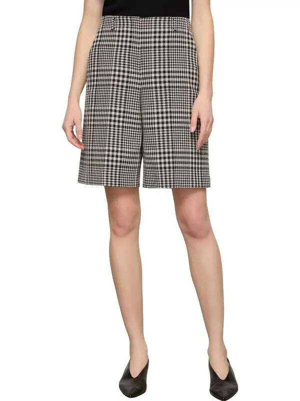 Lafayette 148 New York Clark Grid Plaid Cotton Wide Leg Shorts - Black Multi