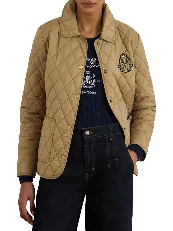 Ralph Lauren Crest Detailed Quilted Jacket - Birch Tan
