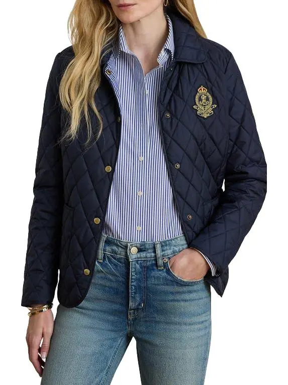 Ralph Lauren Crest Detailed Quilted Jacket - Dark Navy